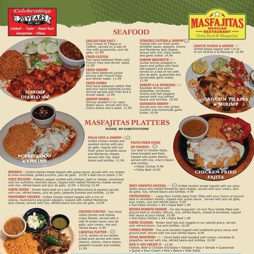 Masfajitas menu in College Station, Texas, USA