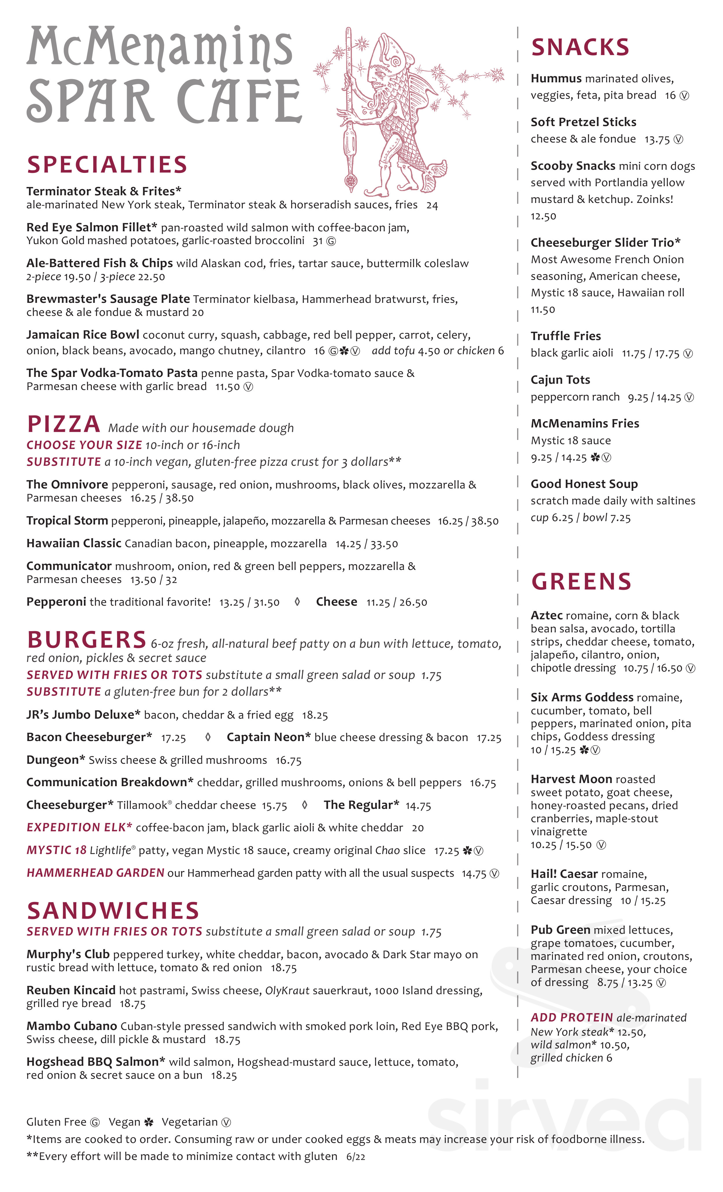 McMenamins Spar Café menu in Olympia, Washington, USA