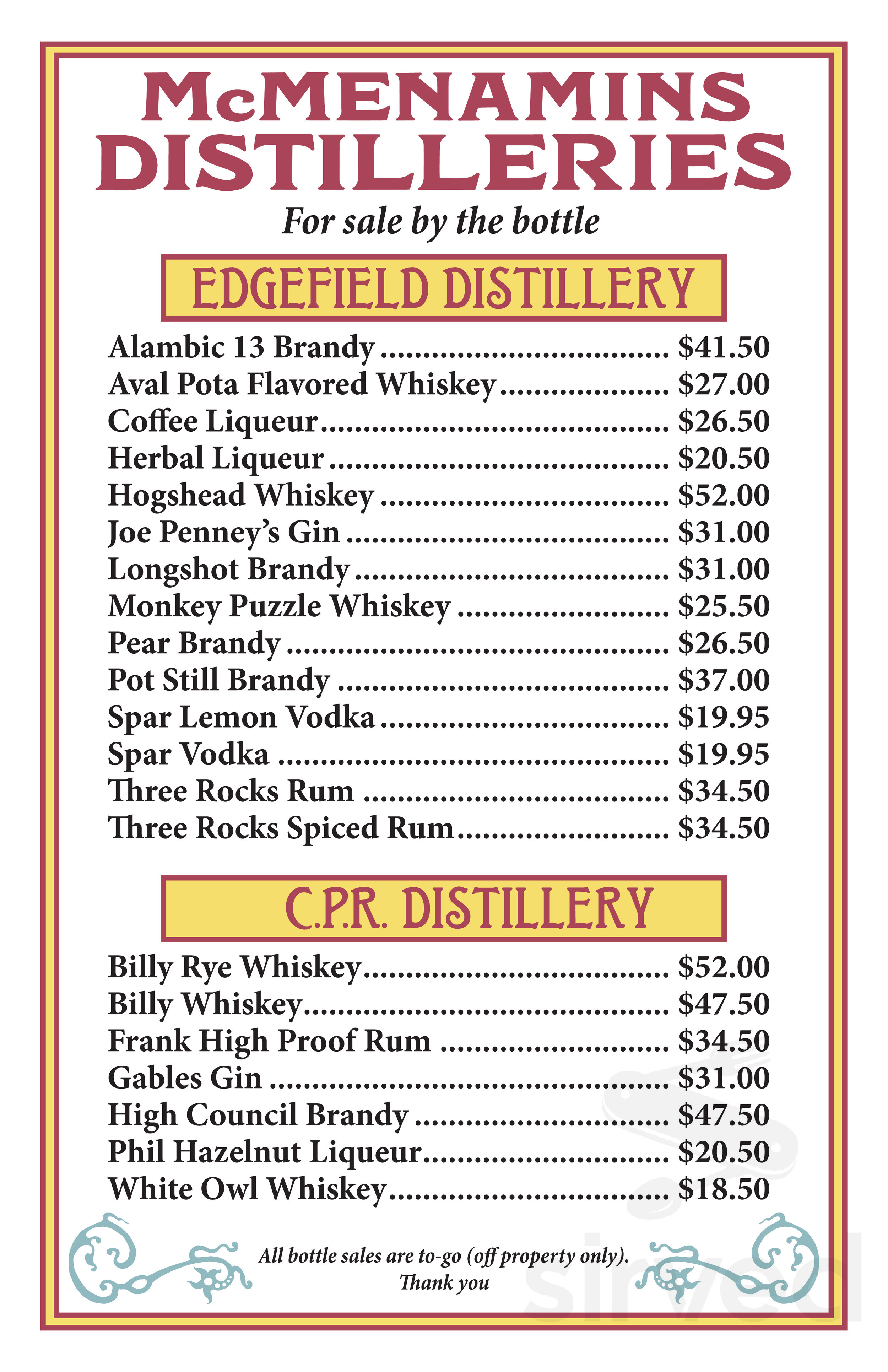 McMenamins Spar Café menu in Olympia, Washington, USA