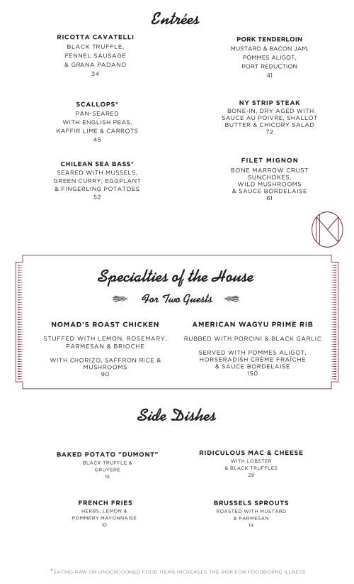 NoMad Library menu in Las Vegas, Nevada, USA