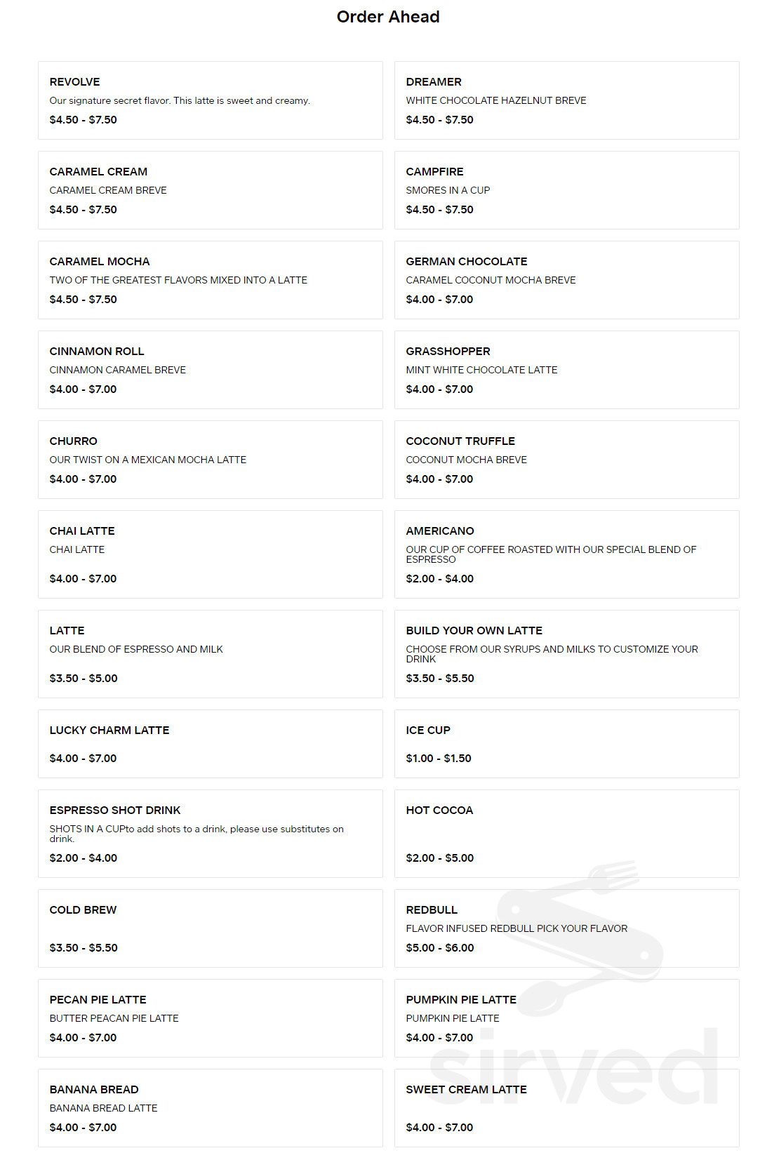 Seguin Coffee Company menu in Seguin, Texas, USA