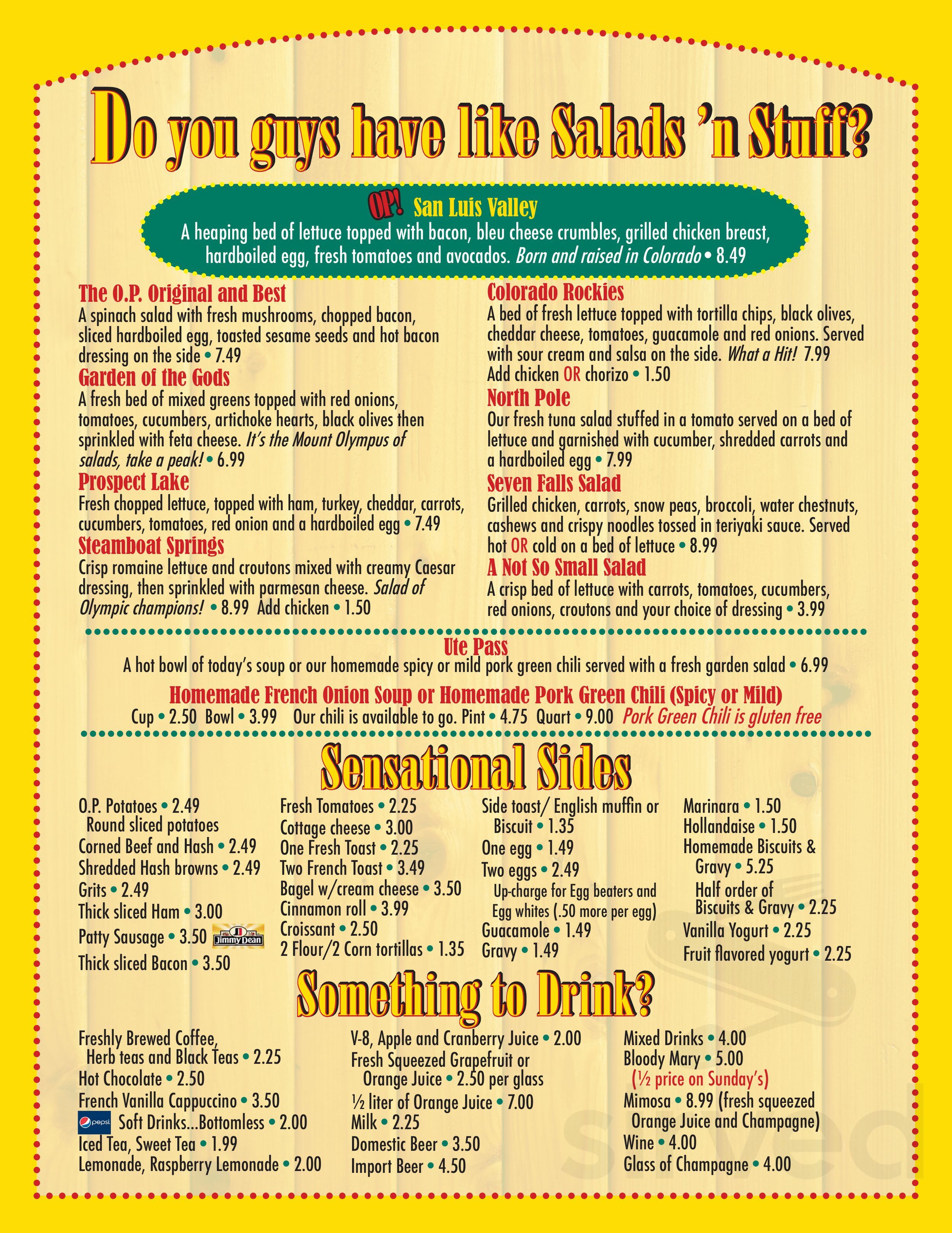 Omelette Parlor menu in Colorado Springs, Colorado, USA