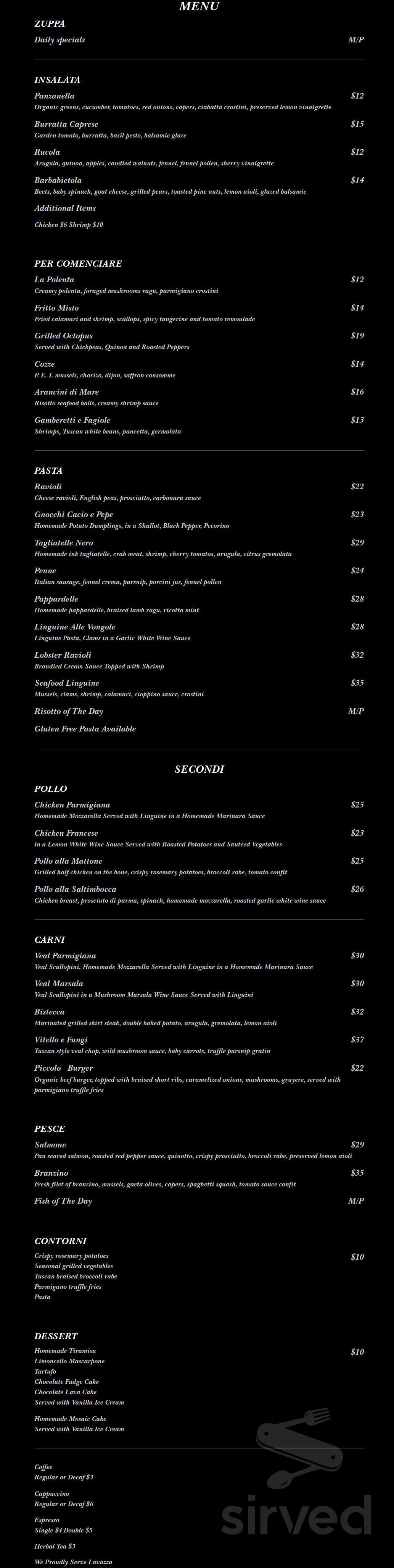 Menu - Ridgewood NJ's Piccolo Bistro | Sirved