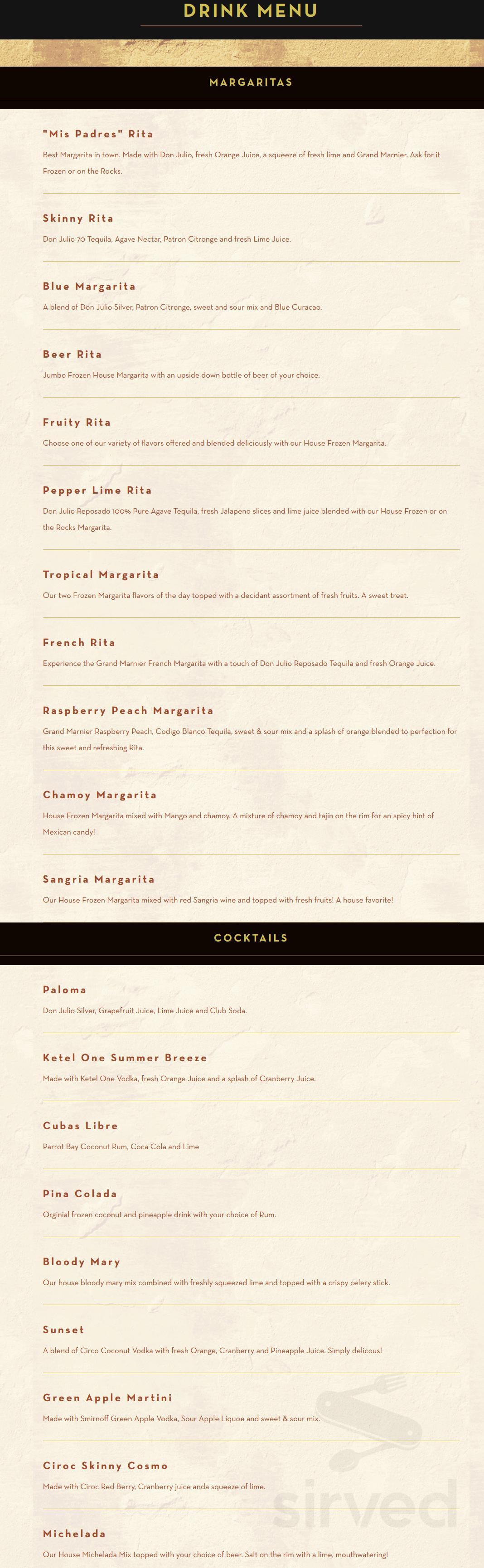 Hacienda Mis Padres Mexican Grill menu in Conroe, Texas, USA