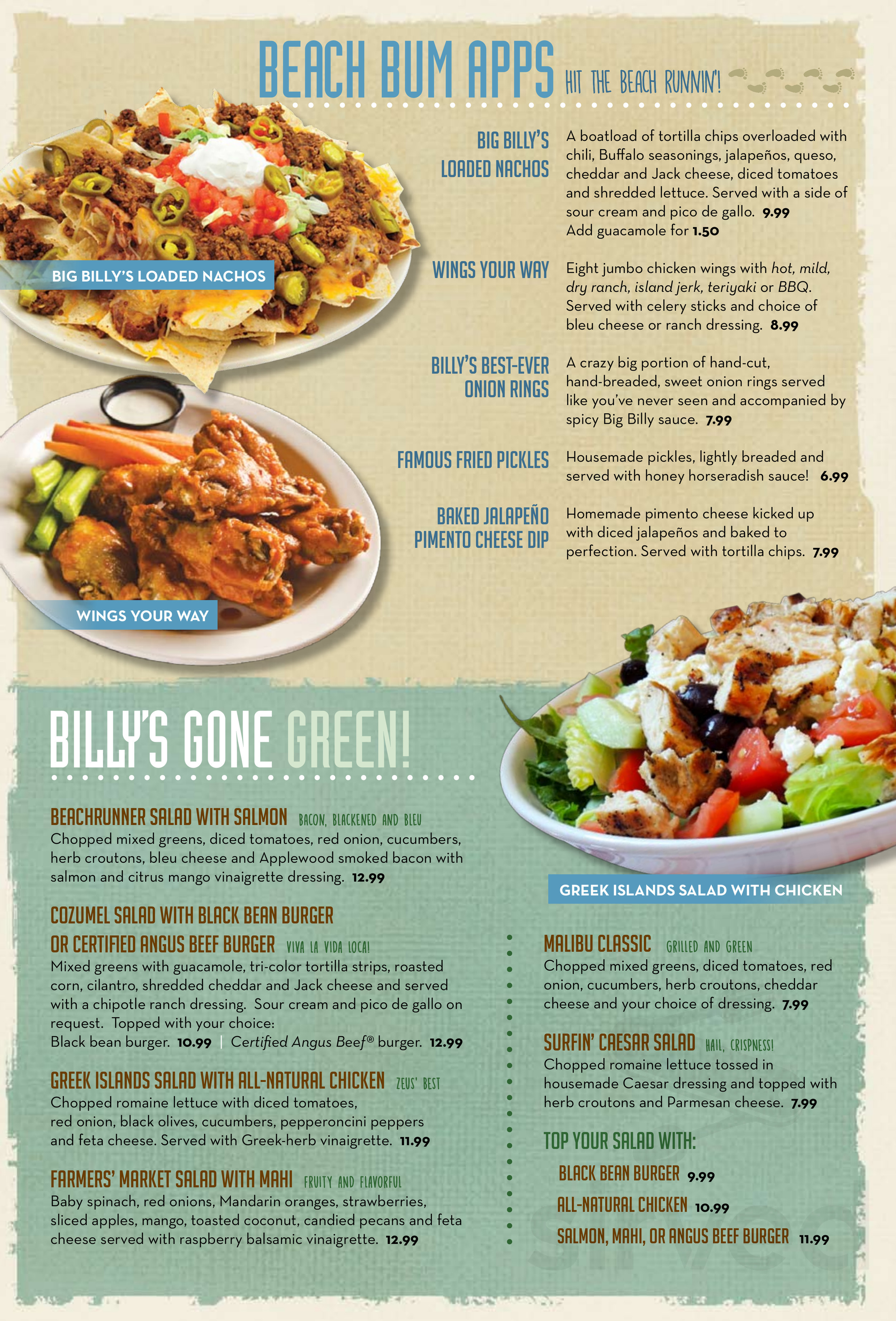 Big Billy's Burger Joint menu in North Charleston, South Carolina, USA