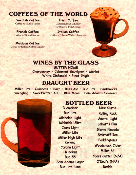 Finn McCools menu in Myrtle Beach, South Carolina, USA