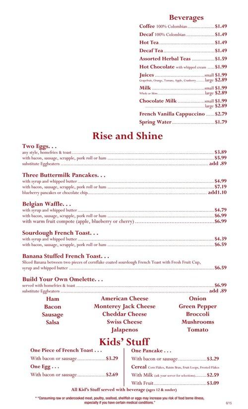 Brownstone Cafe menu in Middletown, Pennsylvania, USA