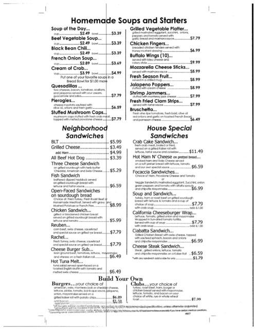 Brownstone Cafe menu in Middletown, Pennsylvania, USA