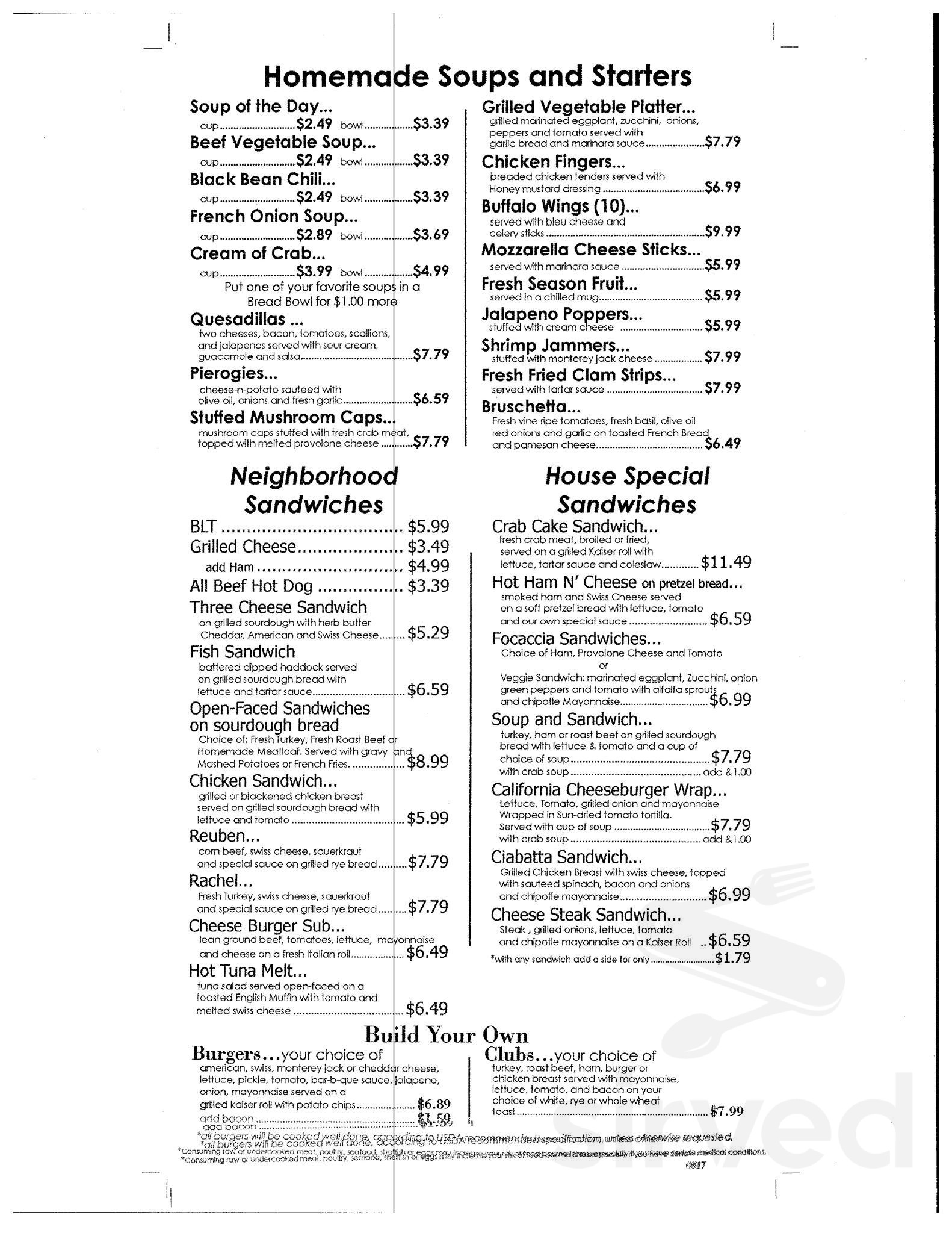 Brownstone Cafe menu in Middletown, Pennsylvania, USA