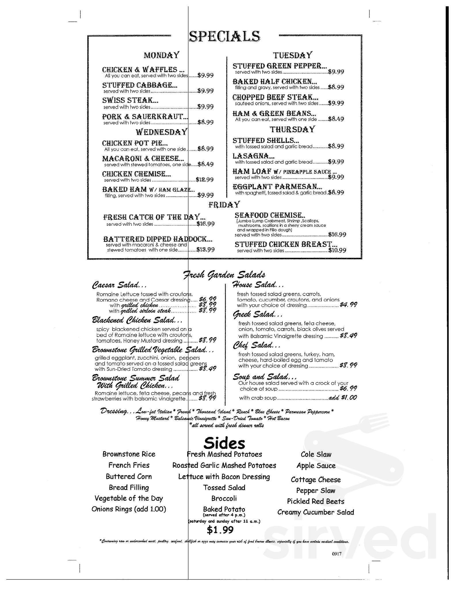Brownstone Cafe menus in Middletown, Pennsylvania, United States