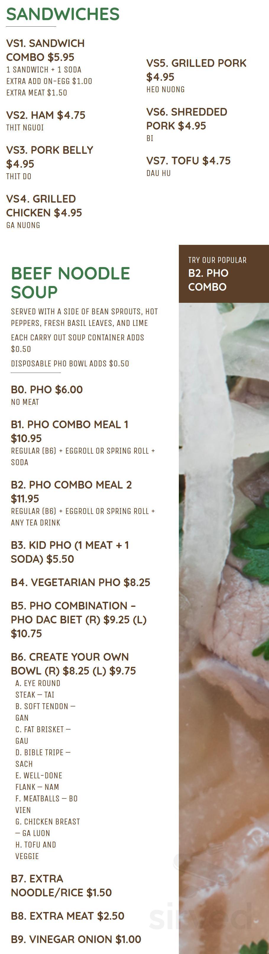 Tbreak Pho & Boba menu in Warner Robins, Georgia, USA