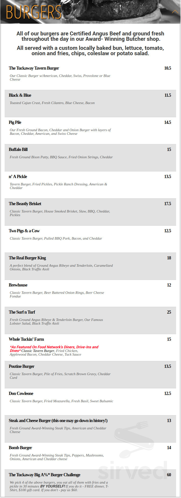 Tuckaway Tavern and Butchery menu in Raymond, New Hampshire, USA