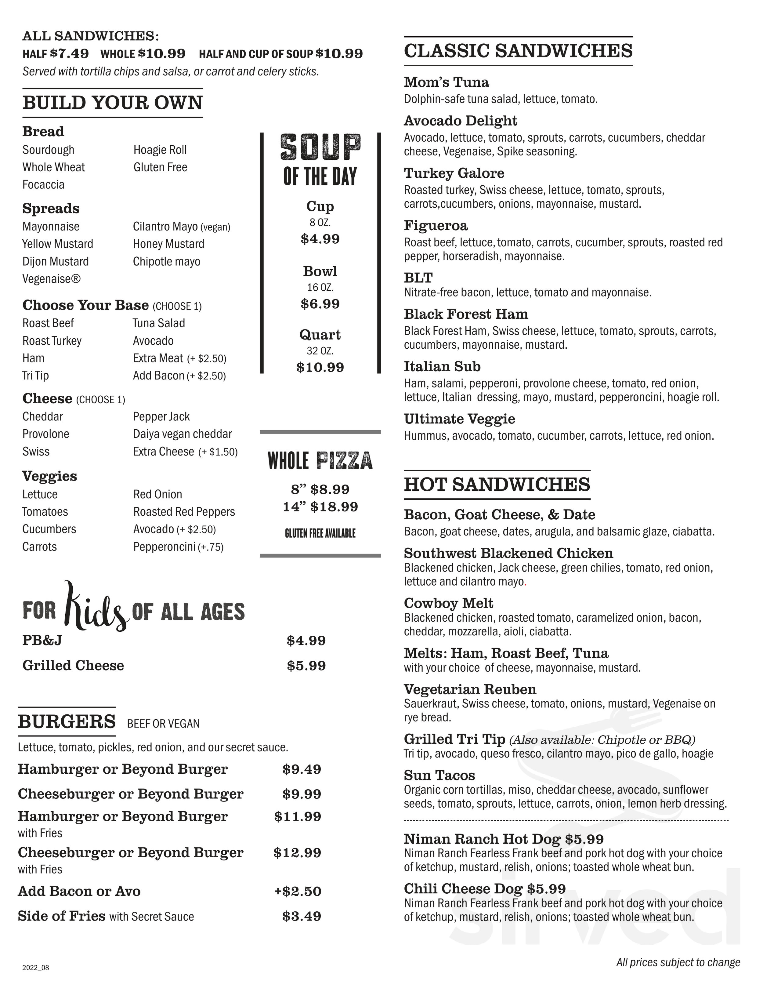 New Frontiers Natural Marketplace menu in Solvang, California, USA