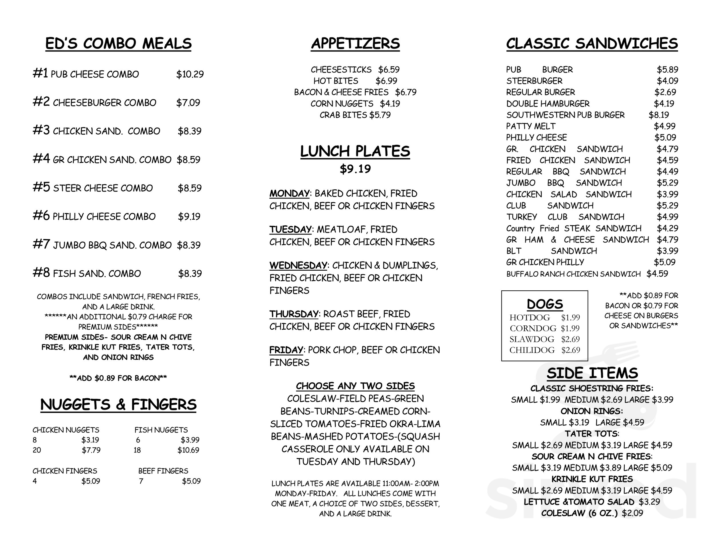 Ed's Restaurant menu in Defuniak Springs, Florida, USA