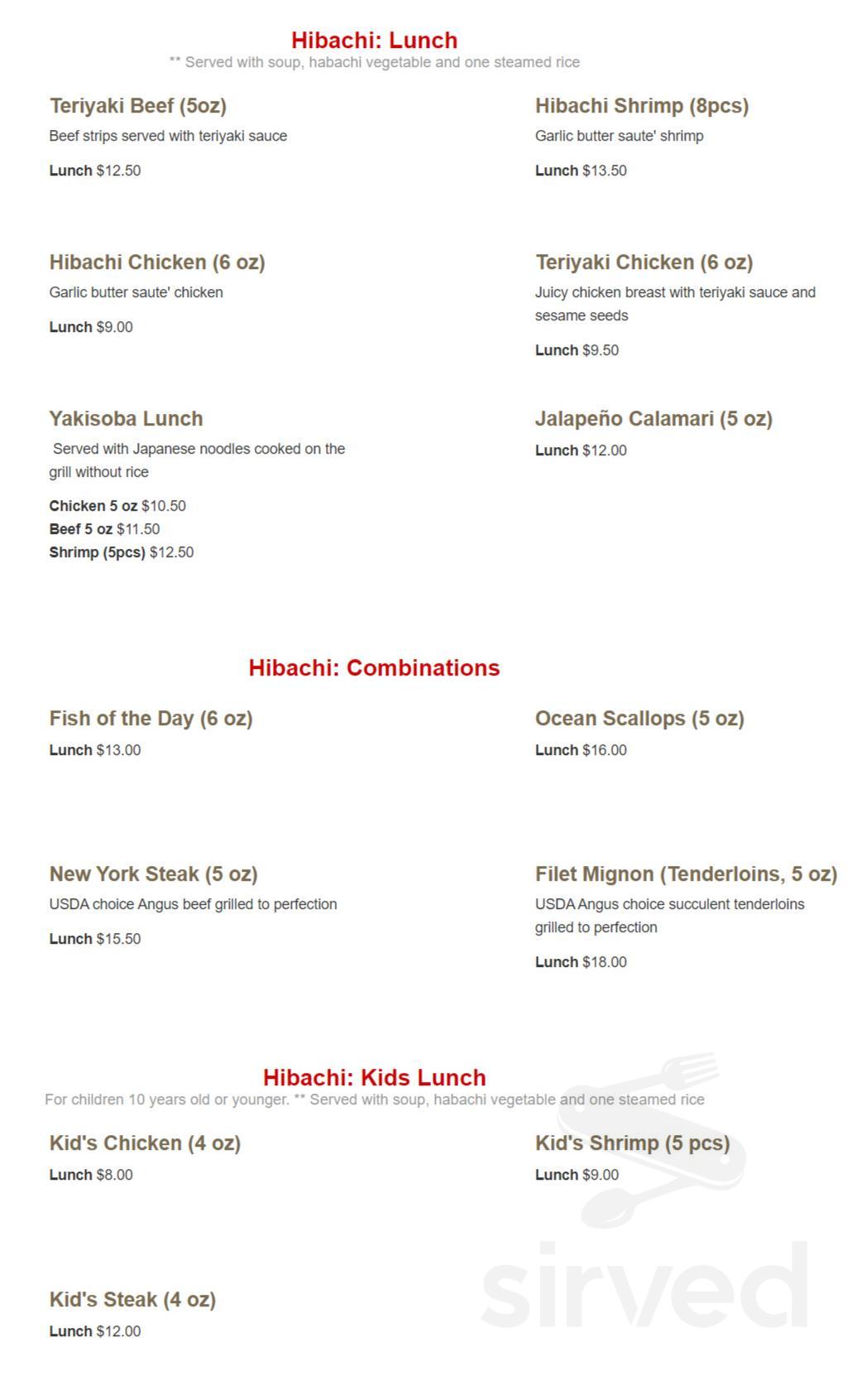 Fuki Hayden menu in Hayden, Idaho, USA