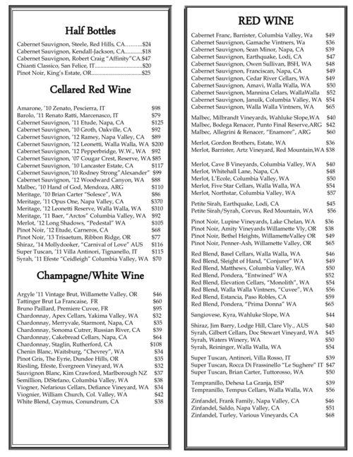 The Melrose Grill menu in Renton, Washington, USA