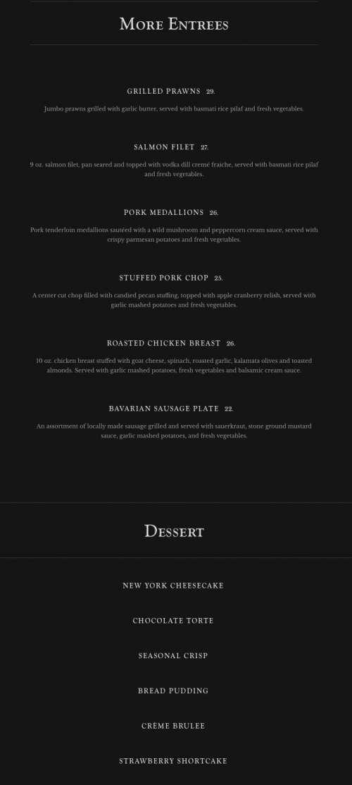 The Melrose Grill menu in Renton, Washington, USA