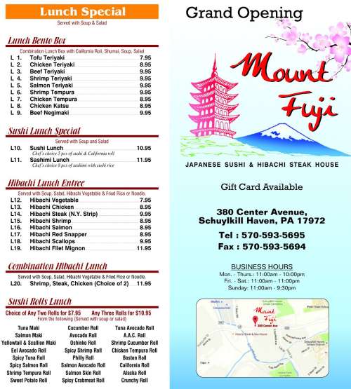 Mount Fuji - Japanese Sushi & Hibachi Steak House menu in Schuylkill ...