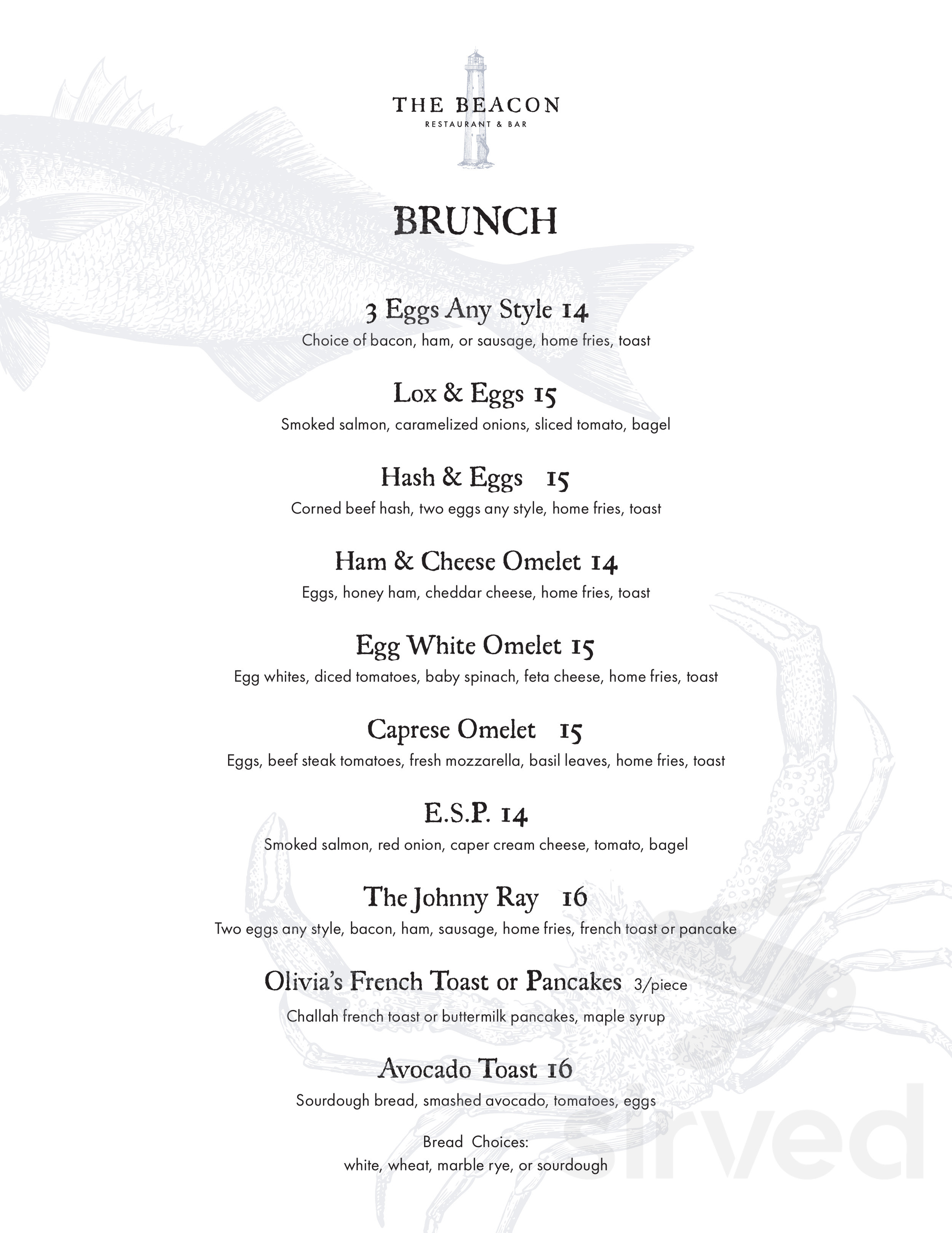 Menu - Marblehead MA's The Beacon Restaurant and Bar | Sirved