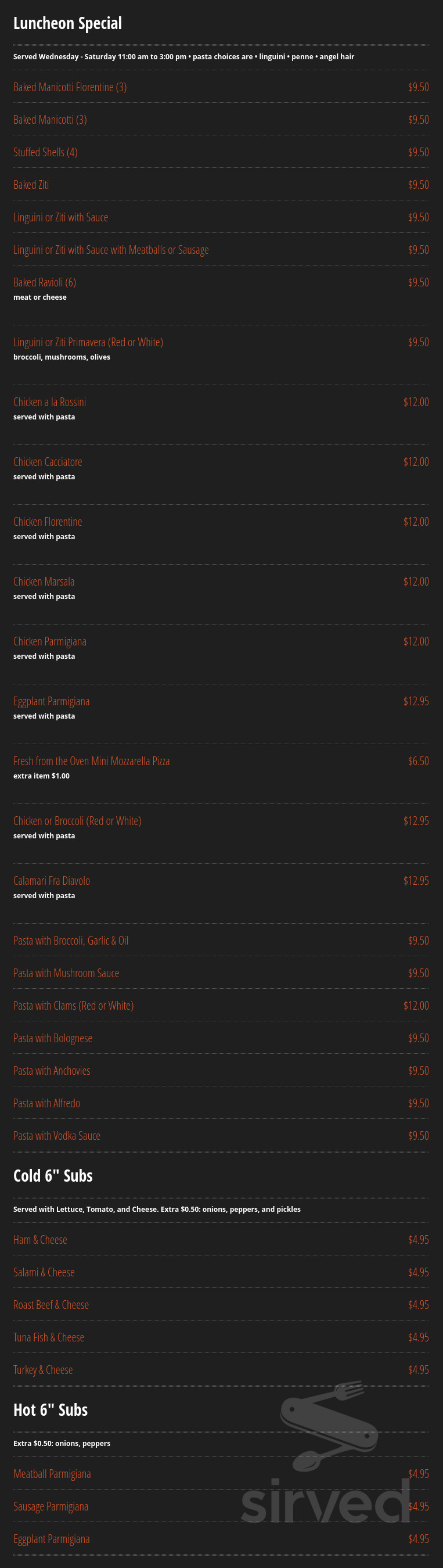 Rossini's Italian Restaurant and Pizza menu in Cheshire, Connecticut, USA