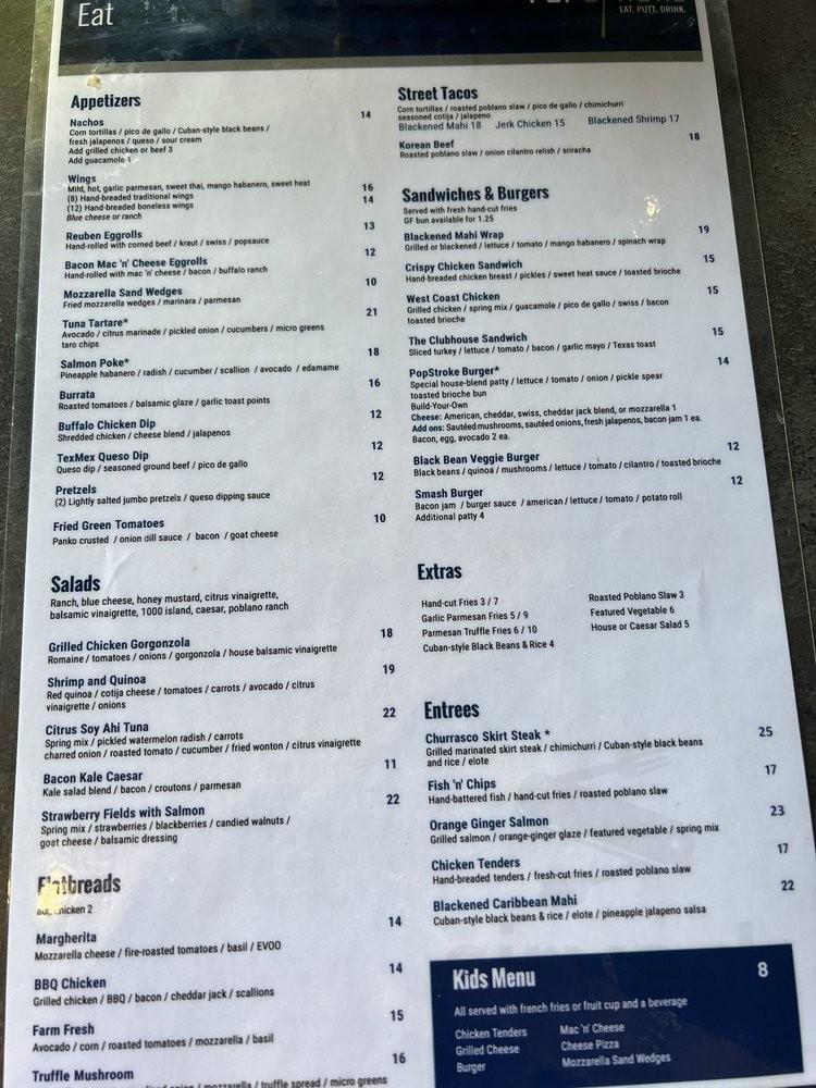 Menu for PopStroke Restaurant in Fort Myers, FL | Sirved