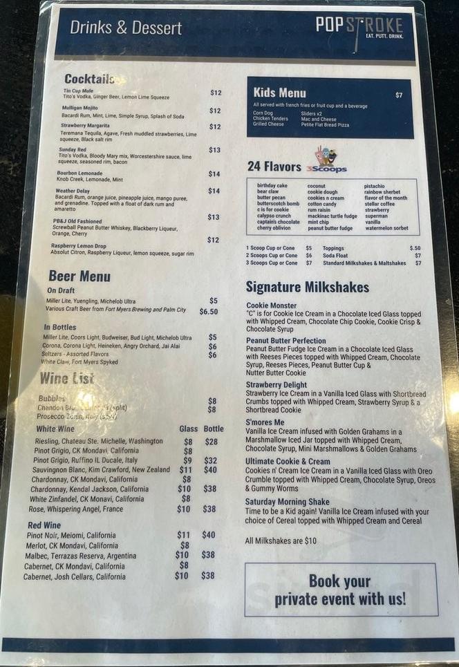 Menu - Fort Myers FL's PopStroke Restaurant | Sirved