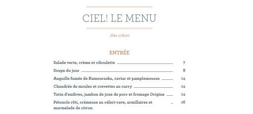 Menu for Ciel! Bistro-bar in Québec City, QC | Sirved