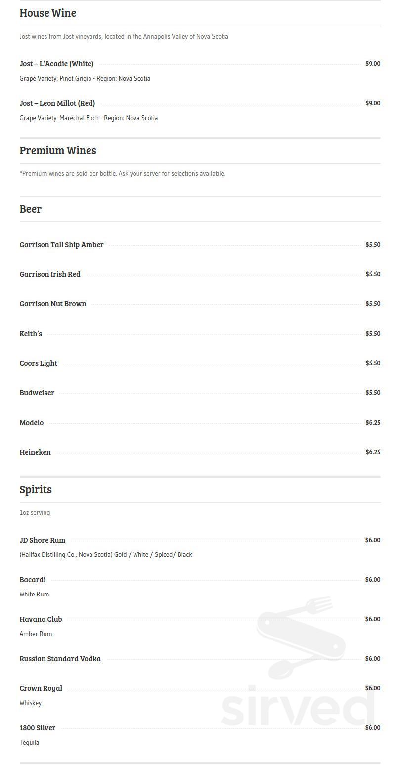 The Shanty Café menu in Yarmouth, Nova Scotia, Canada