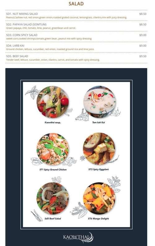 Kaow Thai Cuisine menu in Beaverton, Oregon, USA