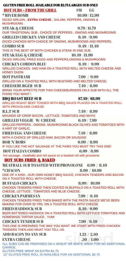 River Bend Pizza & Subs menu in Dover, New Hampshire, USA