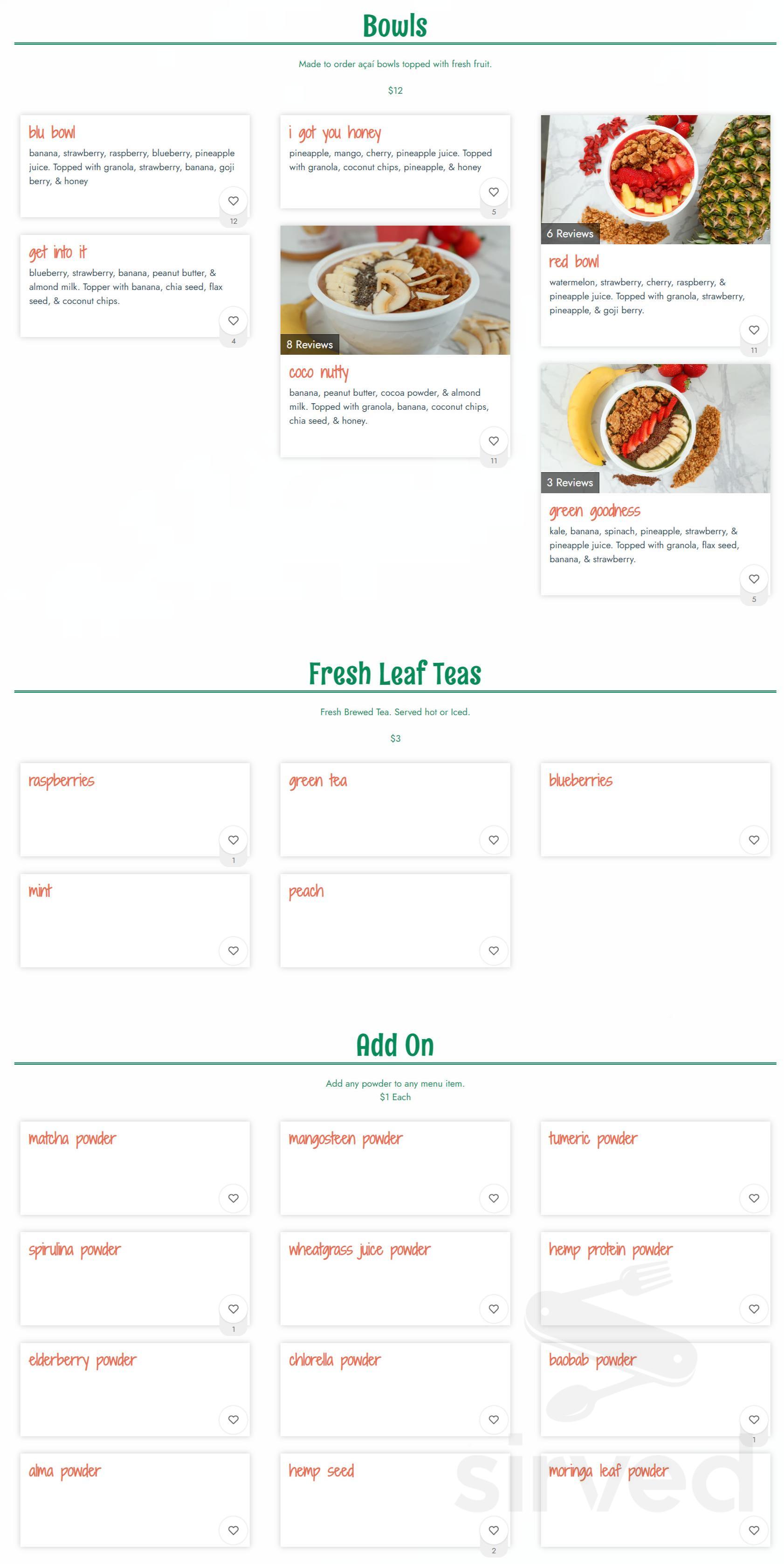 Menu Bethel Park Pas Everything Juices Sirved