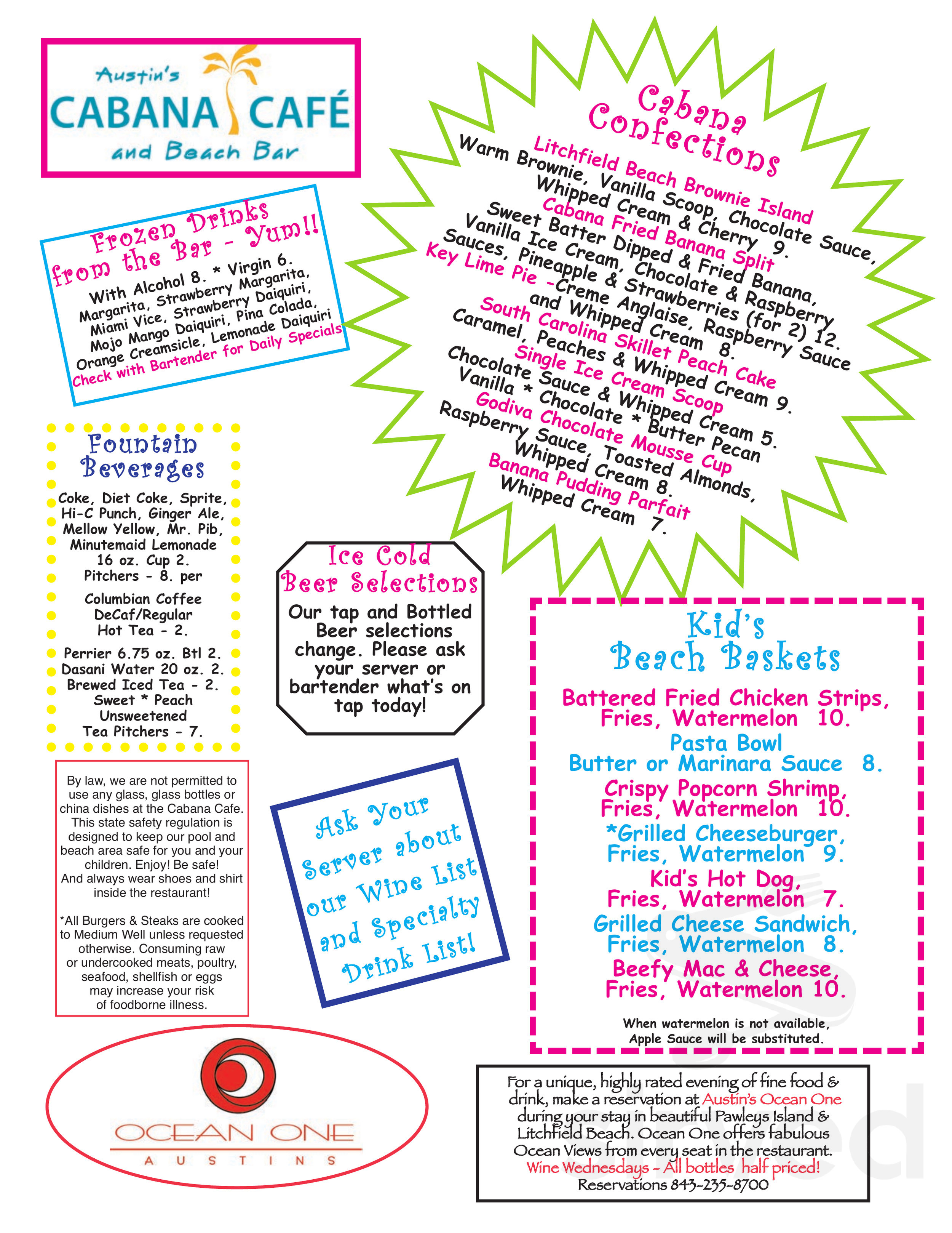 Austin's Ocean One menu in Pawleys Island, South Carolina, USA