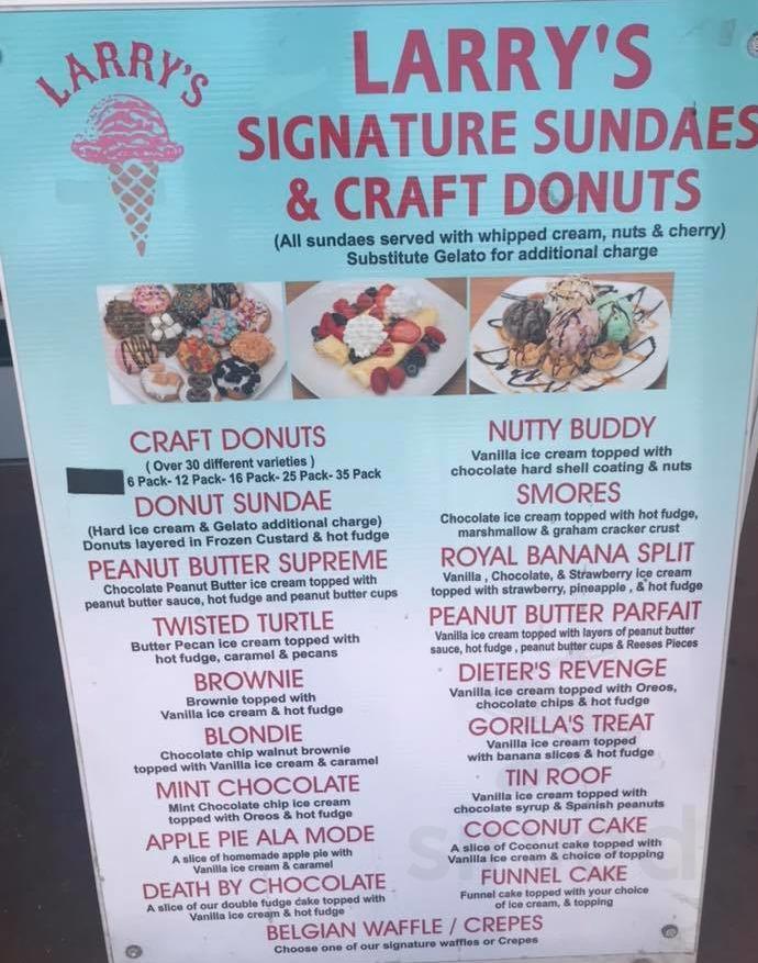 Larry's Ice Cream menu in Coral Springs, Florida, USA