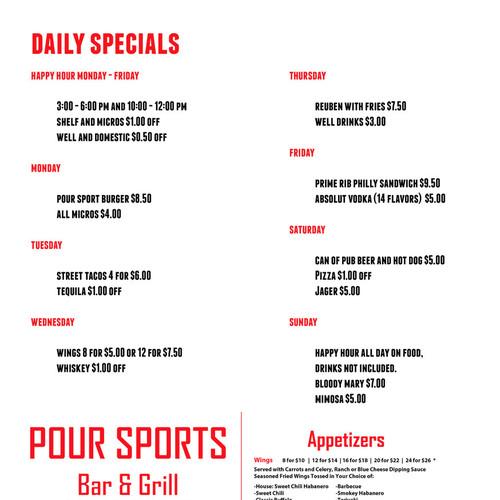 Pour Sports Bar & Grill menu in Portland, Oregon, USA