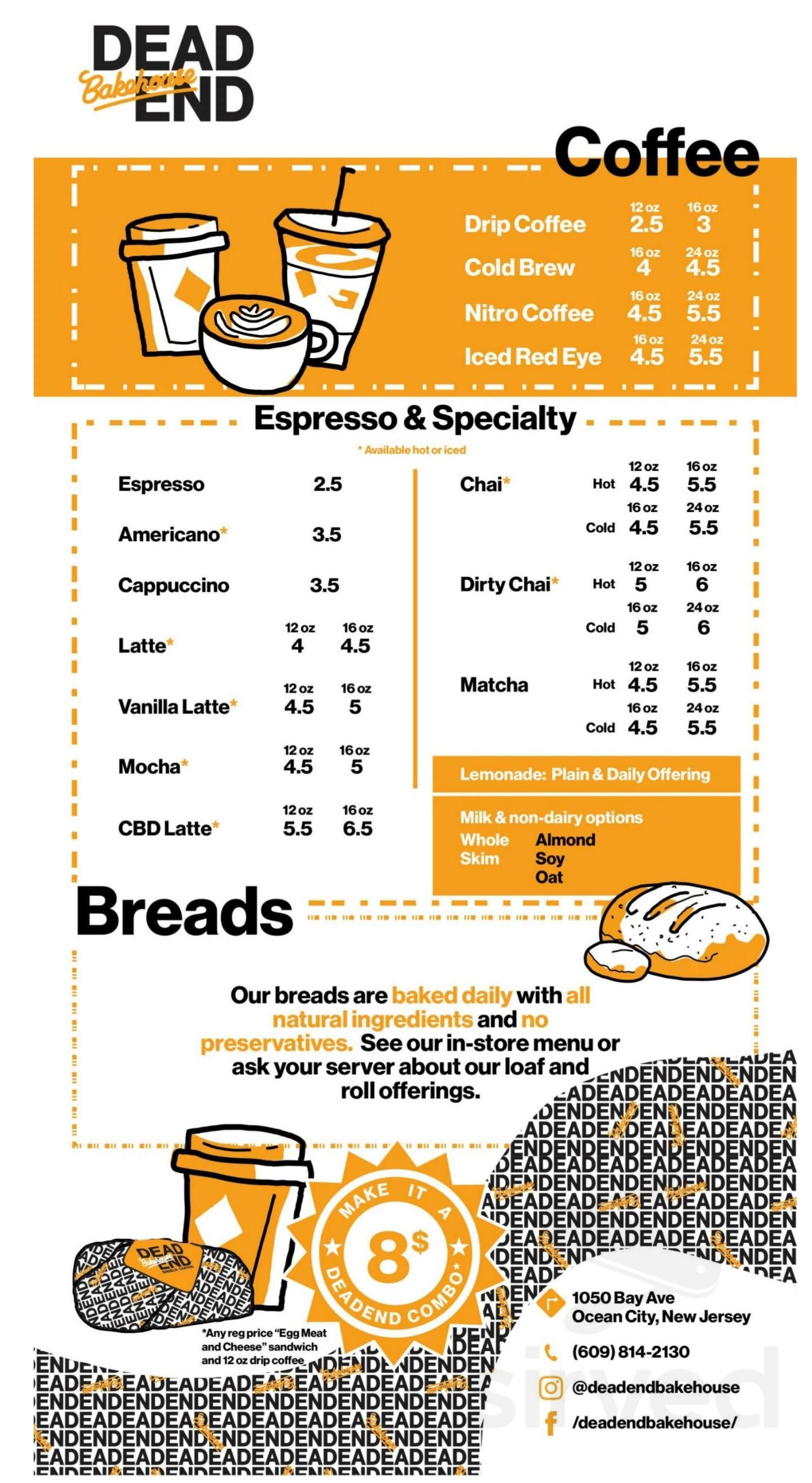 Dead End Bakehouse menu in Ocean City, New Jersey, USA