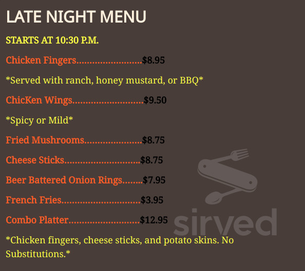 Yorktown Pub menu in Yorktown, Virginia, USA