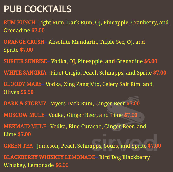 Yorktown Pub menu in Yorktown, Virginia, USA