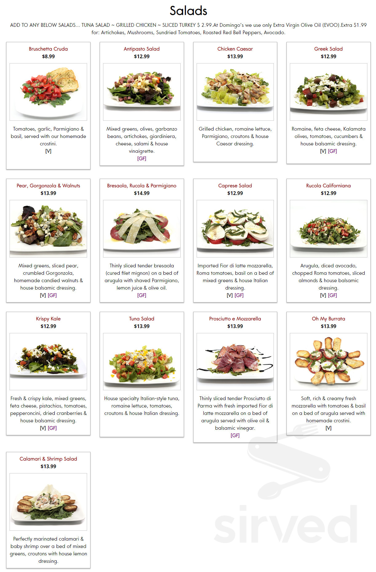 Domingo's Italian Deli menu in Los Angeles, California, USA