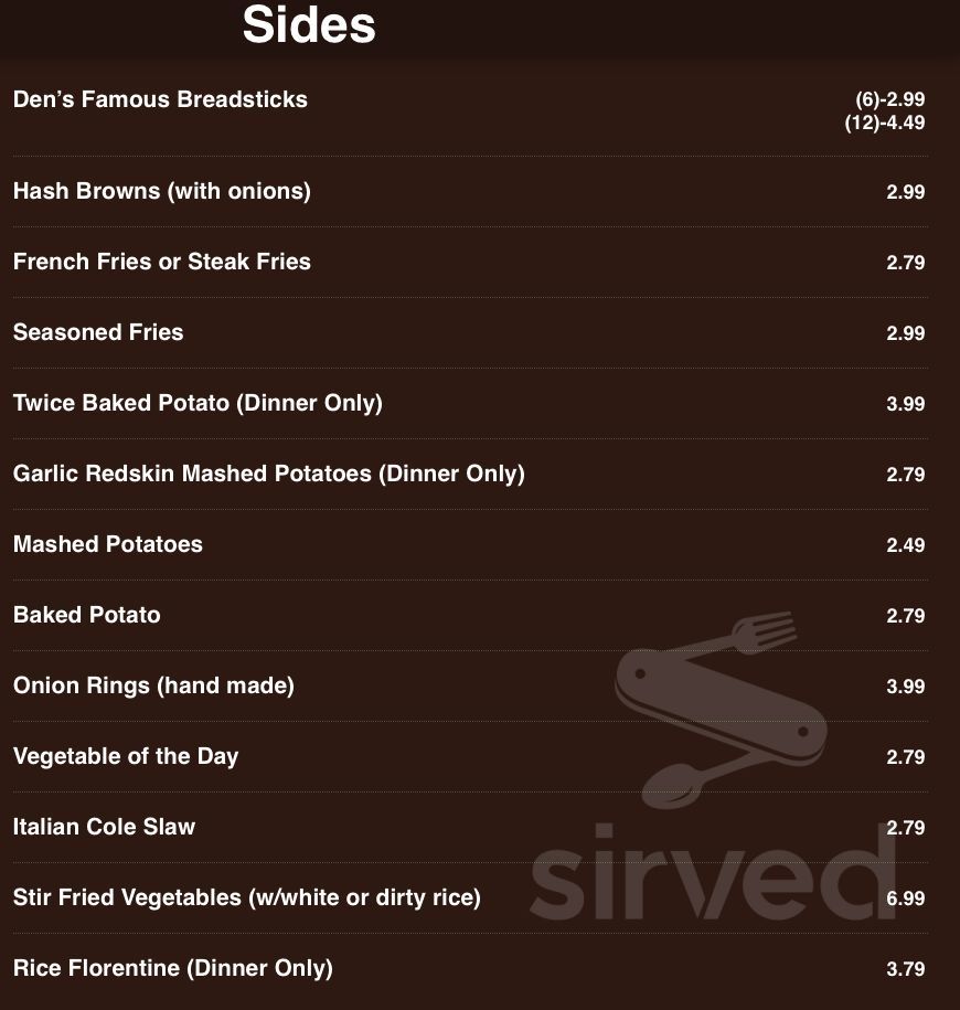 Lion's Den menu in Waterford Twp, Michigan, USA