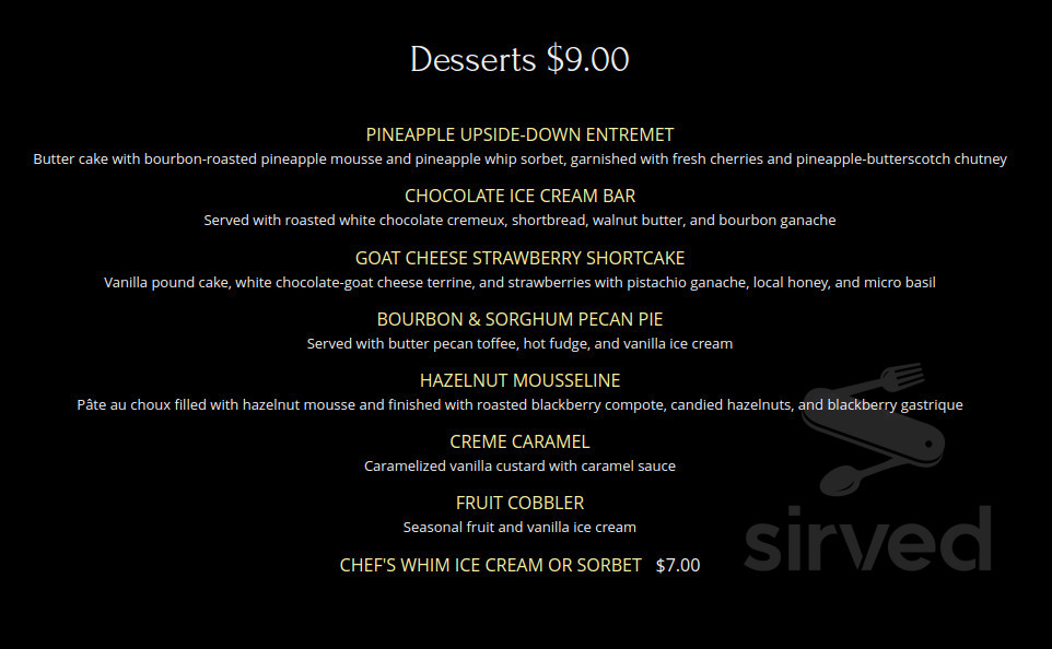 Menu - Louisville KY's Jack Fry's | Sirved