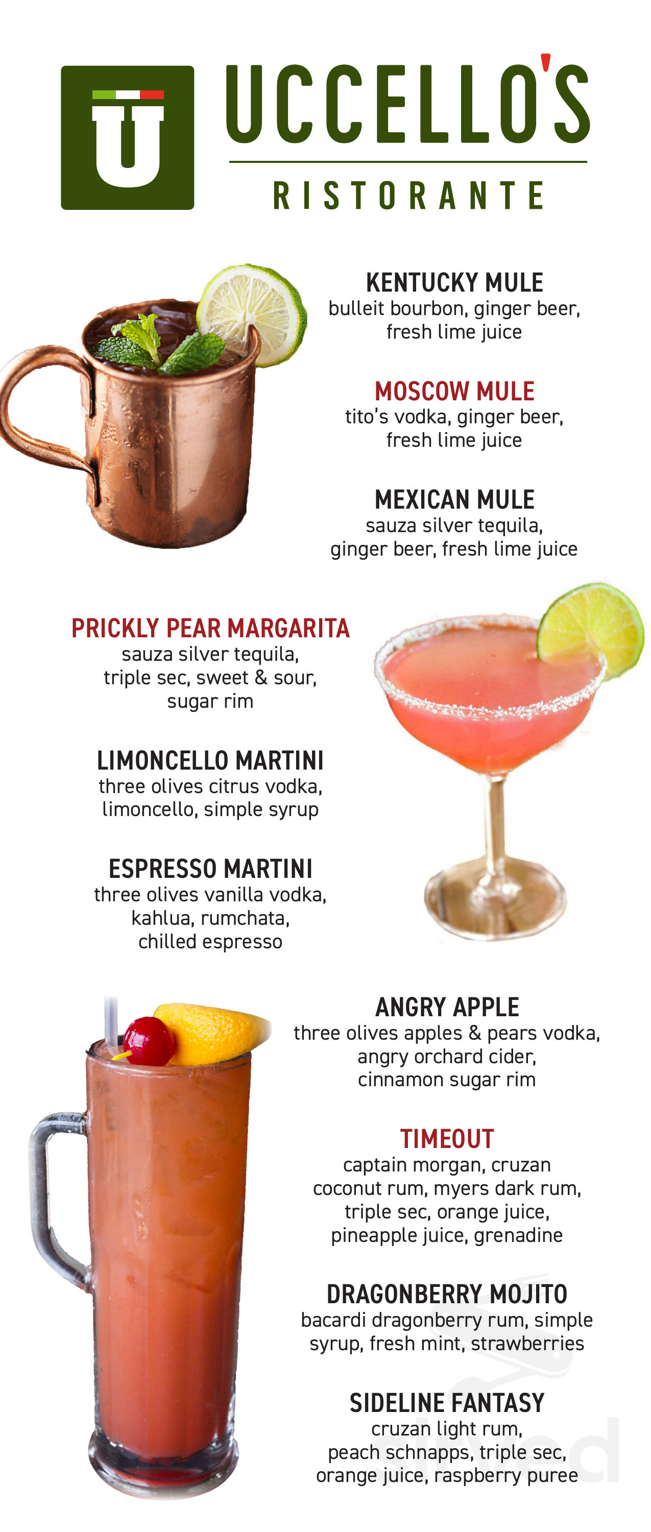 Menu - Caledonia MI's Uccello's Ristorante- Caledonia | Sirved