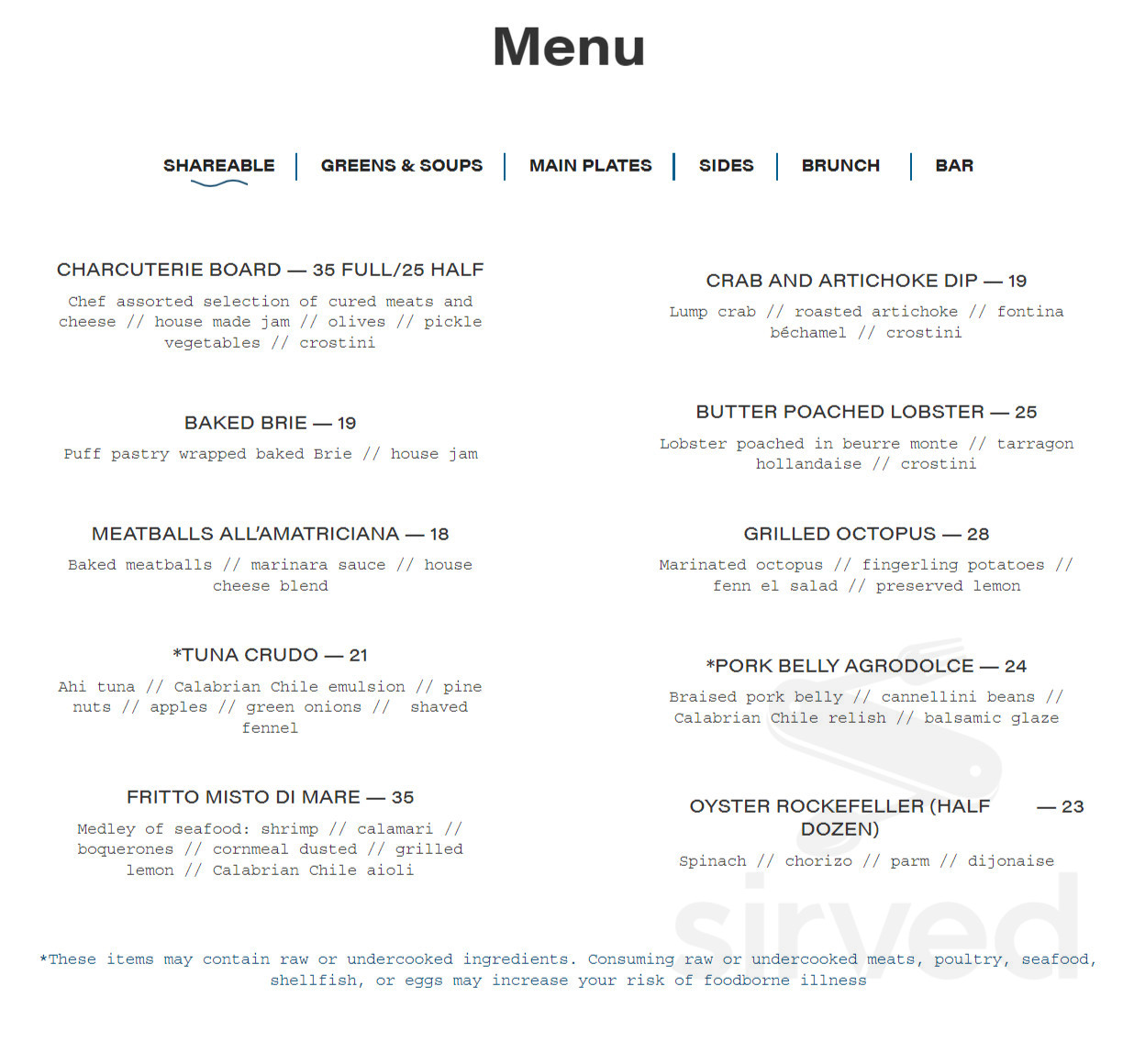 Lido menu in Tempe, Arizona, USA