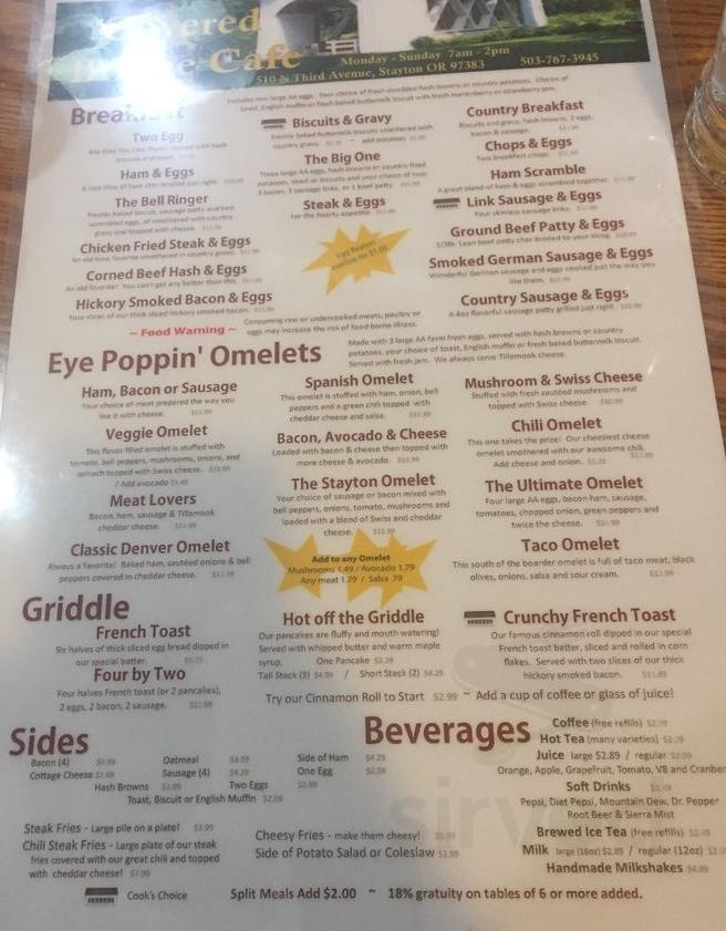 Covered Bridge Cafe menu in Stayton, Oregon, USA