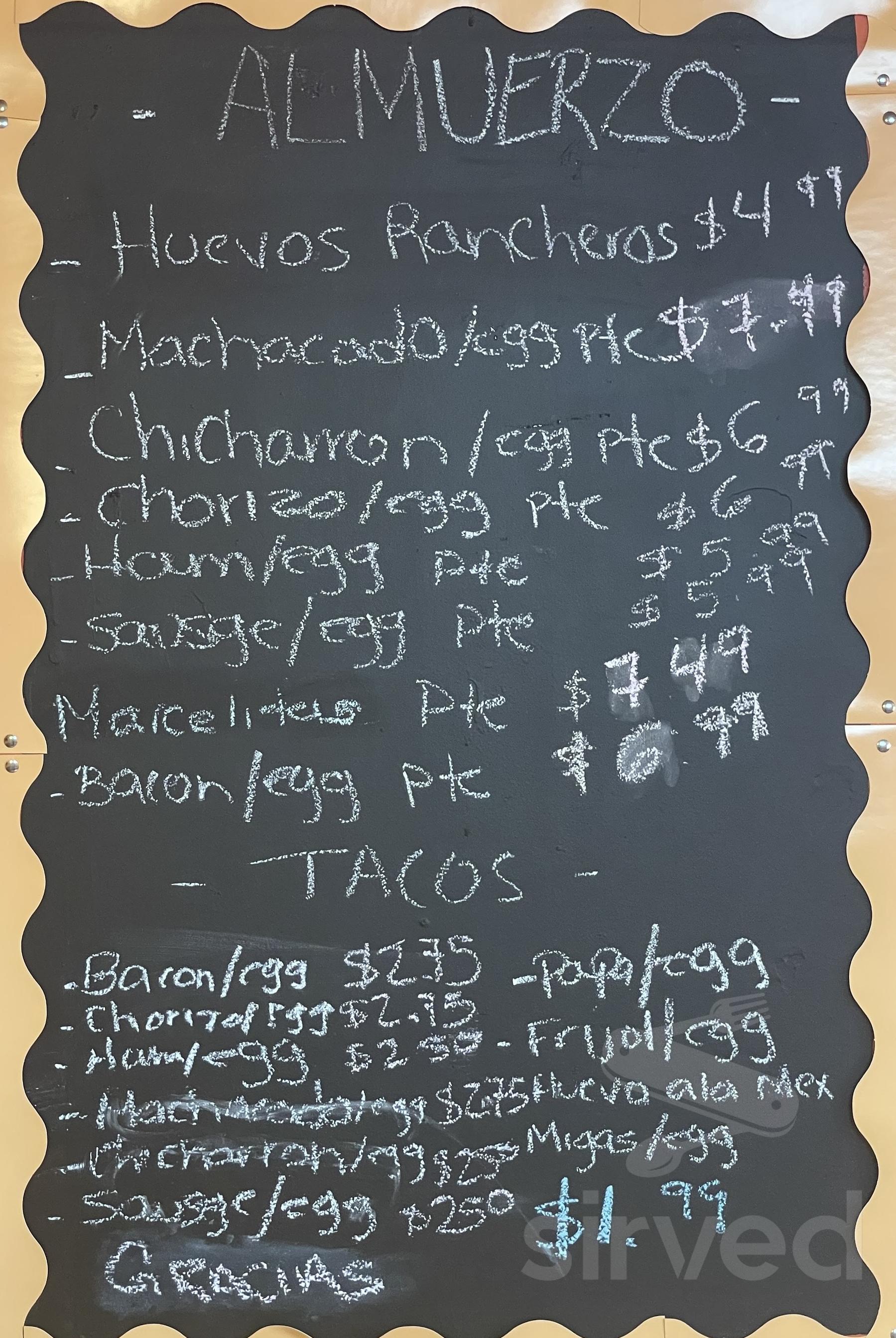 El Rinconcito Mexicano menu in San Benito, Texas, USA