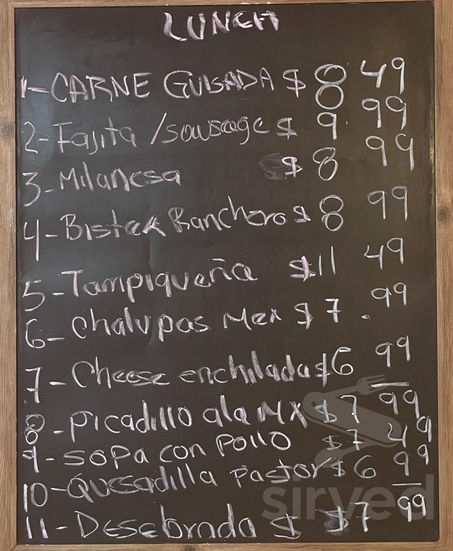 El Rinconcito Mexicano menu in San Benito, Texas, USA