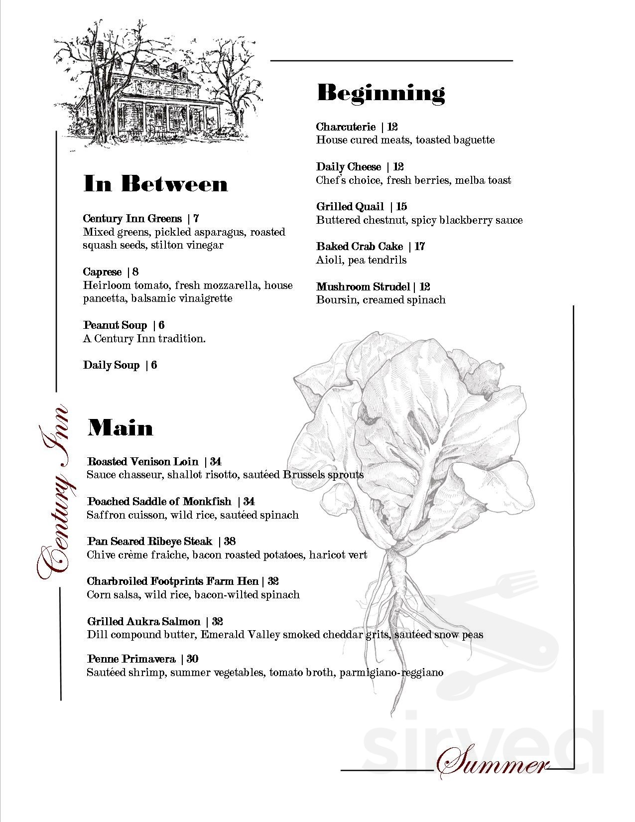 Century Inn menus in Scenery Hill, Pennsylvania, United States