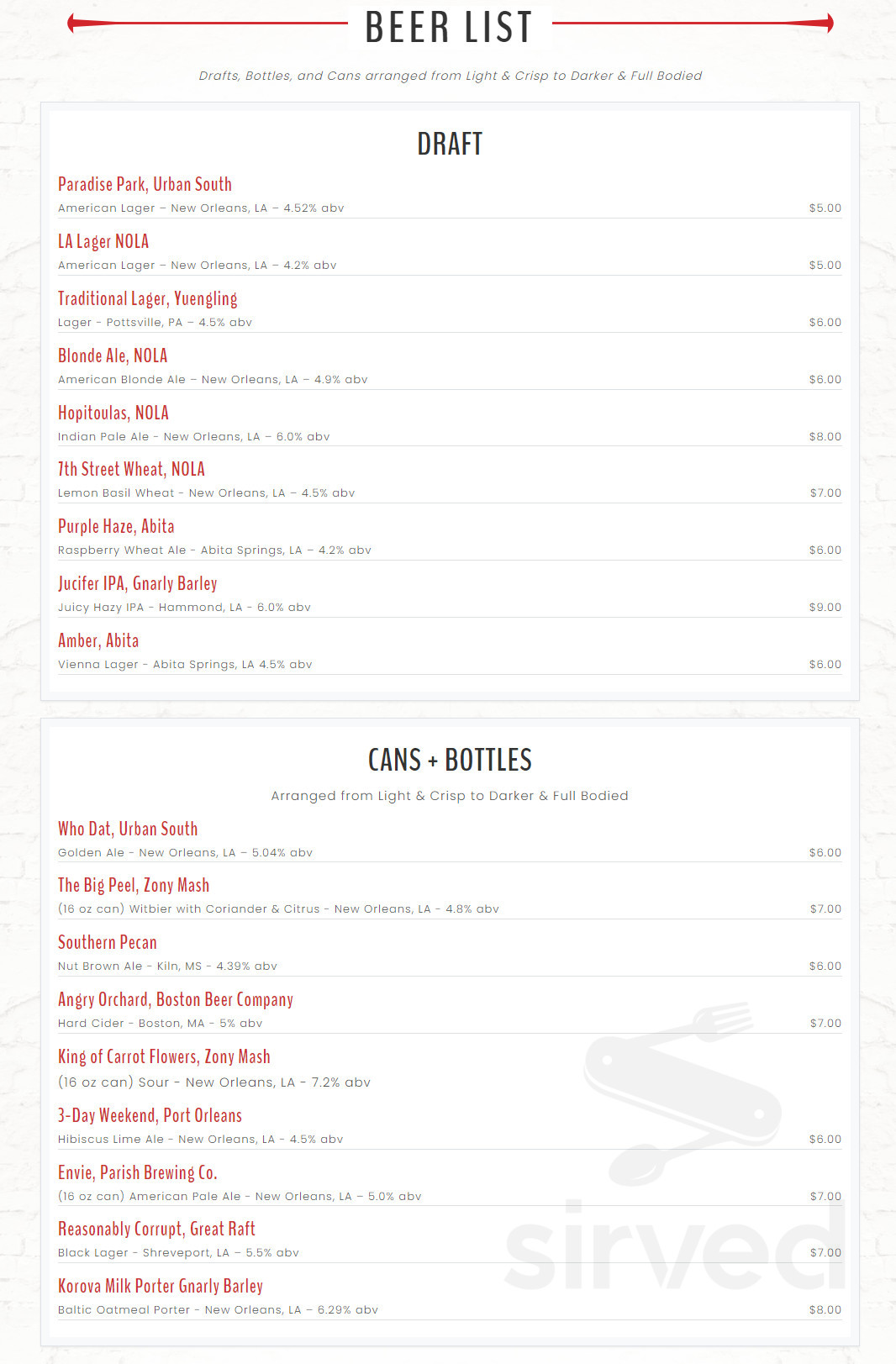 Red Fish Grill menu in New Orleans, Louisiana, USA