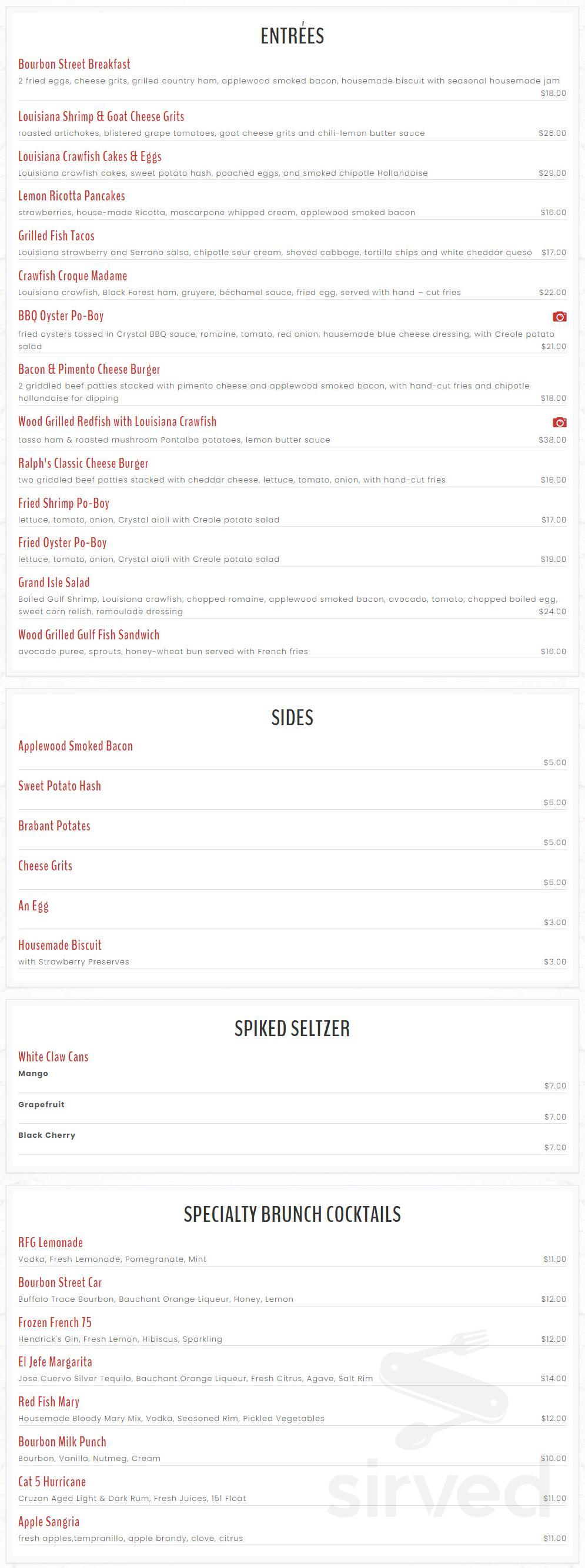 Red Fish Grill menu in New Orleans, Louisiana, USA