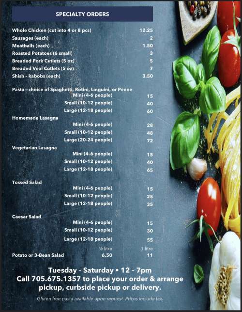 Caruso Club menu in Greater Sudbury, Ontario, Canada