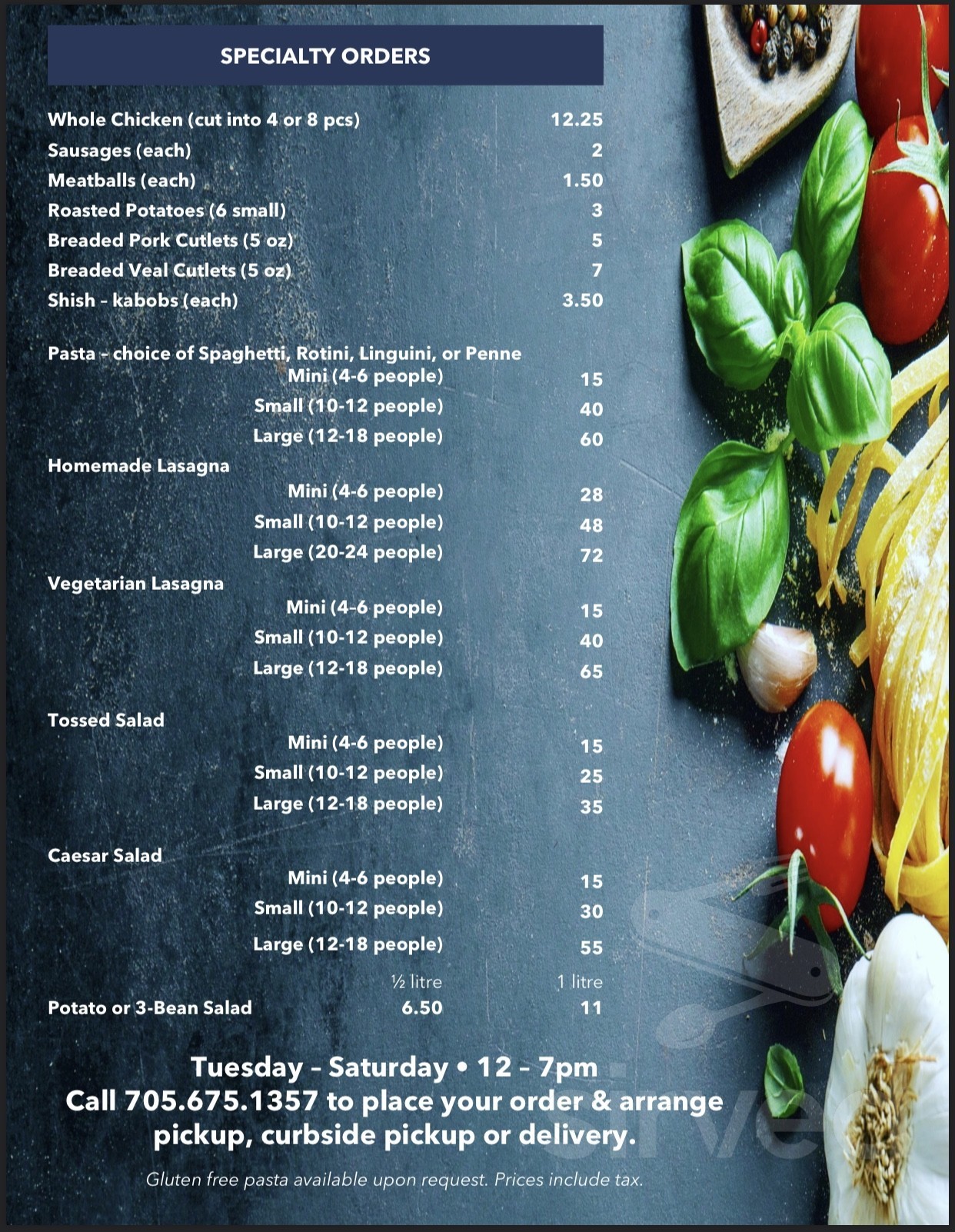 Caruso Club menus in Greater Sudbury, Ontario, Canada